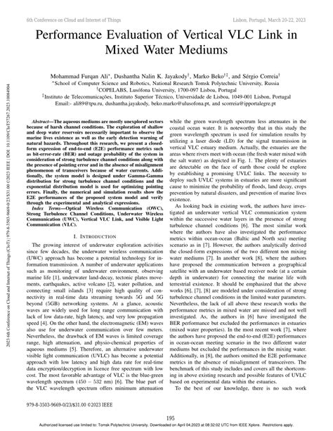 Pdf Performance Evaluation Of Vertical Vlc Link In Mixed Water Mediums