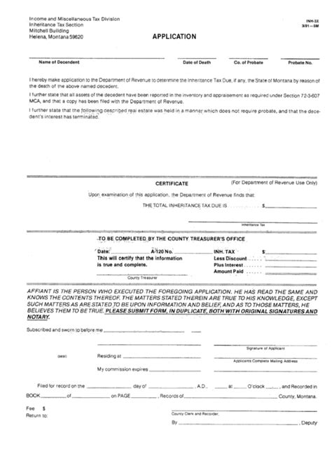 Form Inh 3x Applicationcertificate Inheritance Tax Section 1991