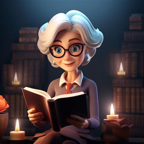 Premium Ai Image Girl Read Book 3d Cartoon