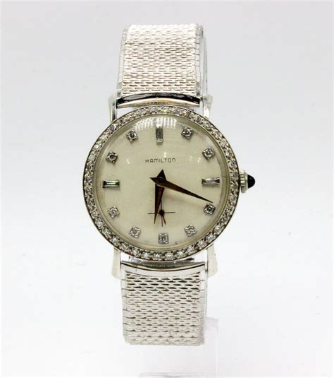 Sold At Auction Hamilton 14k White Gold And Diamond Mens Watch