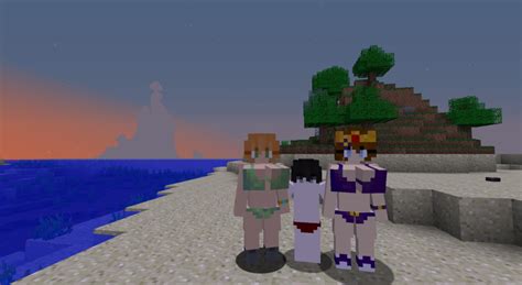 Rule 34 1boy 2girls Alex Minecraft Beach Big Breasts Bikini Cute