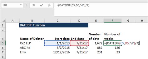 DATEDIF Function Formula Examples How To Use DATEDIF