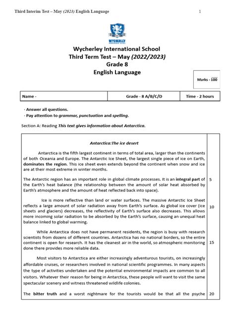 grade 8 third termtest may 2023 english language pdf