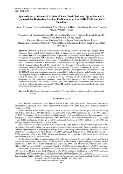 Pdf Synthesis And Antibacterial Activity Of Some Novel Chalcones Pyrazoline And 3