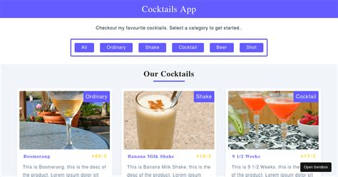 Cocktails Recommendation App Codesandbox