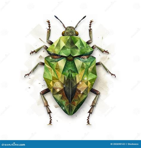 Green Polygonal Bug Vector Illustration In The Style Of Florian Nicolle Stock Illustration