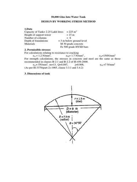 Design Of Intze Tank50000glns Only Designpdf Pdf Beam Structure Column