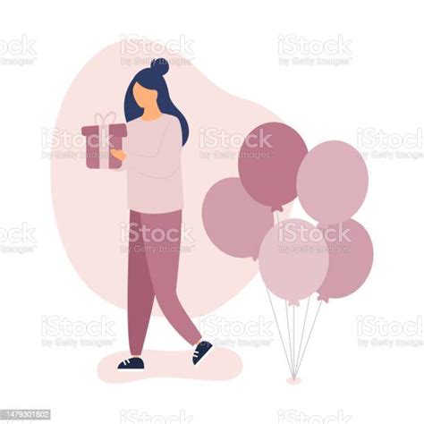 생일 선물 상자를 들고 있는 소녀 생일 축하 개념입니다 생일 파티를 축하합니다 개념에 대한 스톡 벡터 아트 및 기타 이미지 개념 개념과 주제 공휴일 Istock