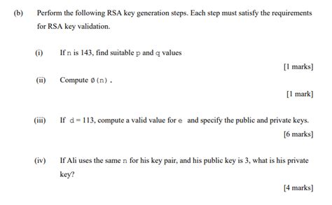 Solved B Perform The Following Rsa Key Generation Steps