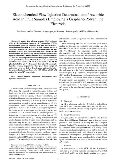 Pdf Electrochemical Flow Injection Determination Of Ascorbic Acid In Fruit Samples Employing A
