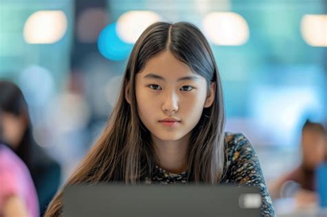 Female High School Student Learning Coding On Laptop During Computer Female High School Student Learning Coding On Laptop During Computer