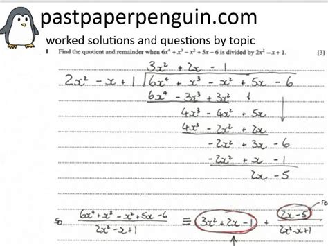 9709 Pure 3 Exam Qs And Worked Solutions Factor And Remainder Theorem Teaching Resources