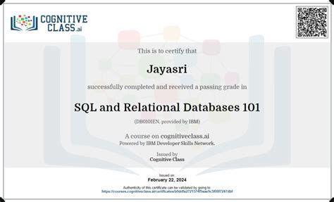 earned sql and relational databases 101 jayasri sakthivel posted on