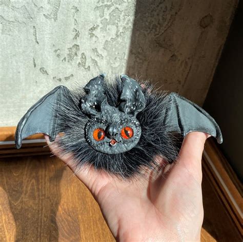 Fluffy Bat Art Doll Forest Creature Toy Shaggy Bat Ooak Anim Inspire