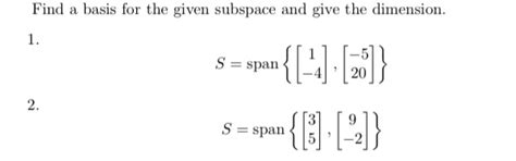 solved find a basis for the given subspace and give the