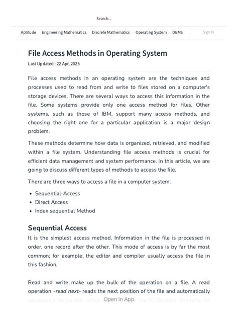 File Access Methods In System Pdf Database Index Computer File