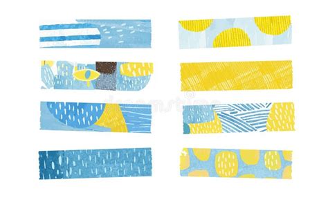 Blue And Yellow Washi Tapes For Collage And Scrapbooking Design Torn
