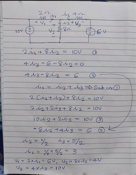 Double Loop Double Voltage Source Circuit Analysis Problem With Three Unknown Voltages