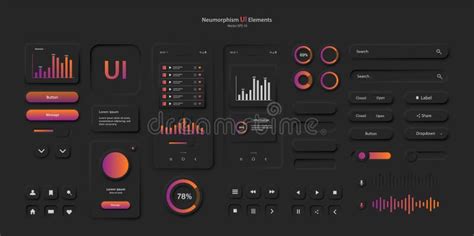 A Set Of User Interface Elements For A Mobile Application In Black And