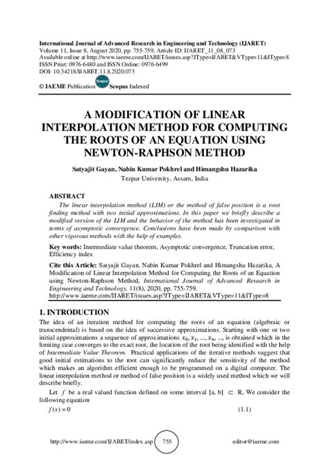 Pdf A Modification Of Linear Interpolation Method For Computing The