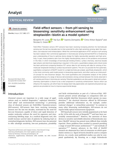 Pdf Field Effect Sensors From Ph Sensing To Biosensing Sensitivity Enhancement Using