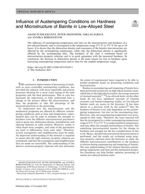 Pdf Influence Of Austempering Conditions On Hardness And