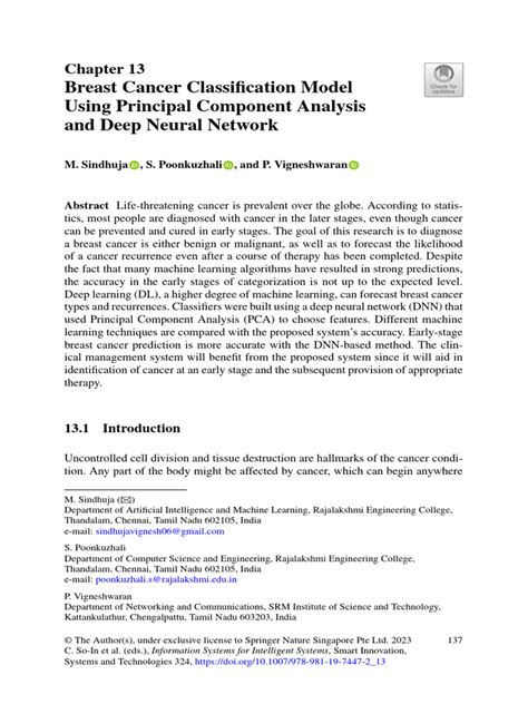 Breast Cancer Classification Model Using Principal Component Analysis