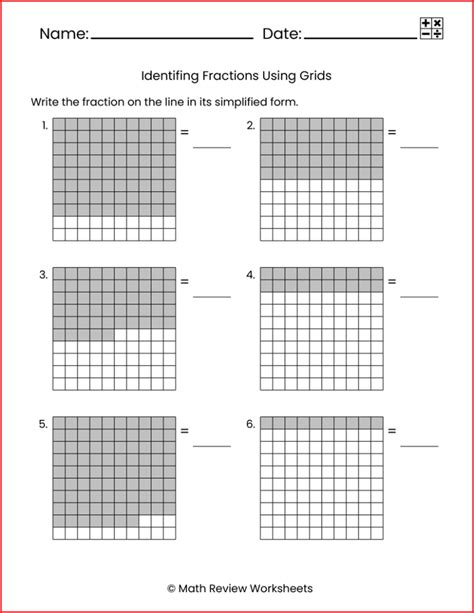 Identifying Fractions Using Grids Math Review Worksheets Identifying Fractions Using Grids Math Review Worksheets
