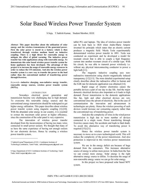 Solar Based Wireless Power Transfer System Pdf Inductor Power