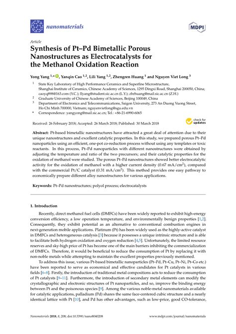 Pdf Synthesis Of Ptpd Bimetallic Porous Nanostructures As