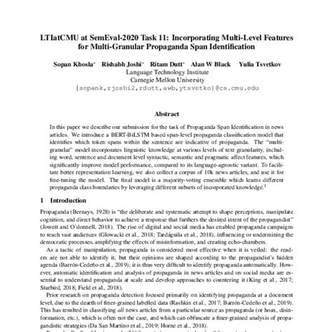 Ltiatcmu At Semeval 2020 Task 11 Incorporating Multi Level Features