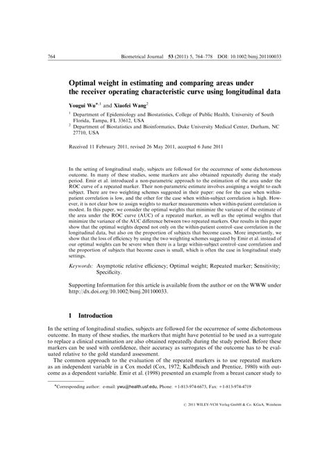 Pdf Optimal Weight In Estimating And Comparing Areas Under The