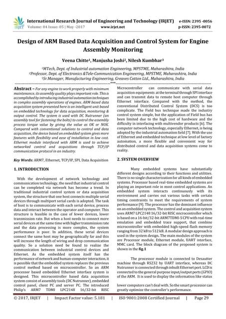Irjet Design Of Arm Based Data Acquisition And Control System For