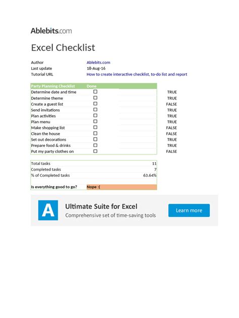 Excel Checklist Pdf