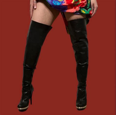 Black And Silver Sexy Thigh High Boots Etsy