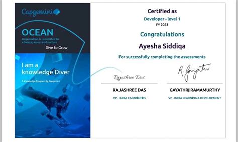 Ayesha Siddiqa On Linkedin Certified As A Developer Level 1 From Capgemini