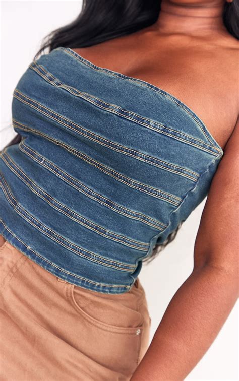 Plus Indigo Vintage Wash Seam Stretch Denim Corset Plus Size