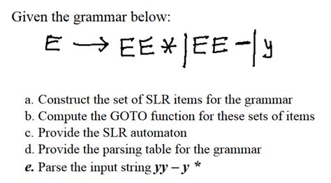 Solved Given The Grammar Below E→ee∗∣ee−∣y A Construct The