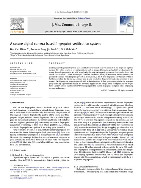 Pdf A Secure Digital Camera Based Fingerprint Verification System