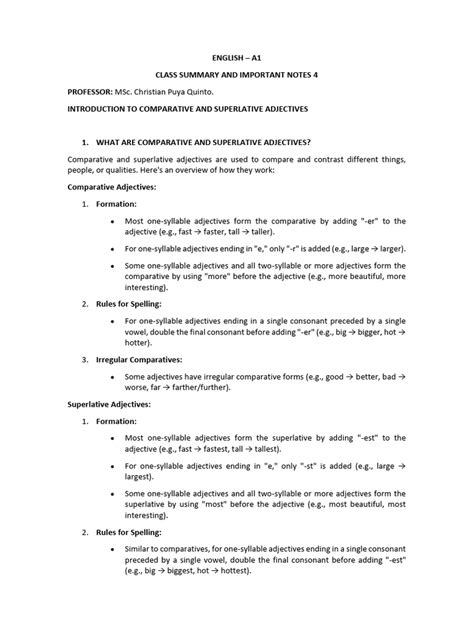 Class Summary And Important Notes 5 Download Free Pdf Adjective