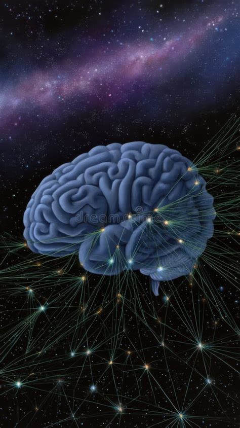 Human Brain With Neural Network And Starry Galaxy Representing Artificial Intelligence Stock