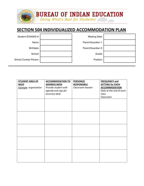 Section 504 Individualized Accommodation Plan Fill Out Sign Online And Download Pdf