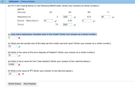 solved fill in the missing blanks on the following anova