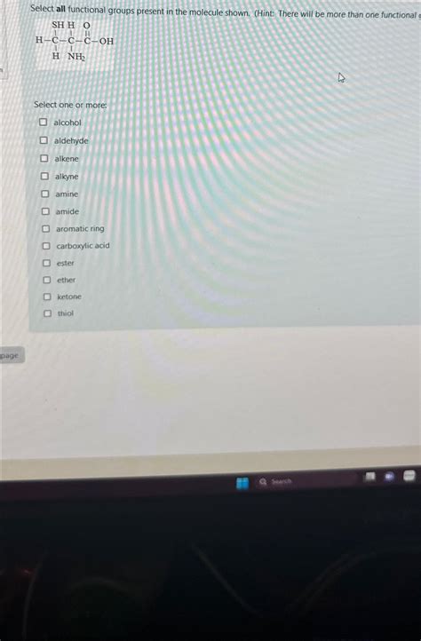 Solved Select All Functional Groups Present In The Molecule Chegg