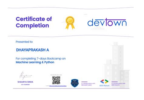 devtown machine learning certificate pdf
