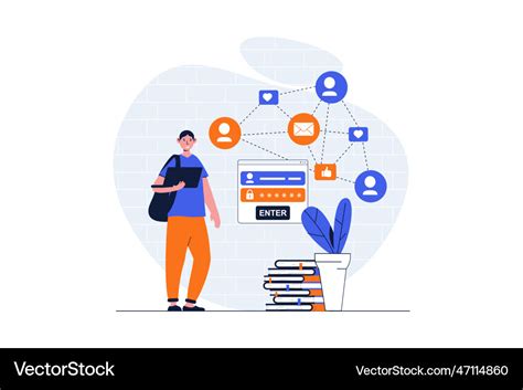 Social Network Web Concept With Character Scene Vector Image