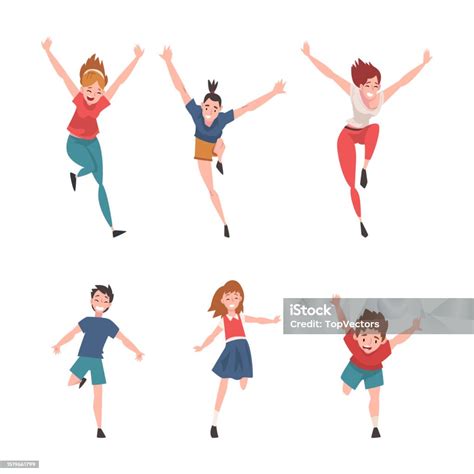 팔을 뻗은 채 달리는 다양한 연령대의 행복한 사람들 자유 부주의 기쁨 만화 벡터 일러스트레이션 감정에 대한 스톡 벡터 아트 및 기타 이미지 Istock