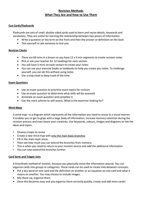 revision methods what they are and how to use them lecture notes