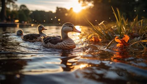 Premium Ai Image Duckling In The Pond Surrounded By Nature Beauty And