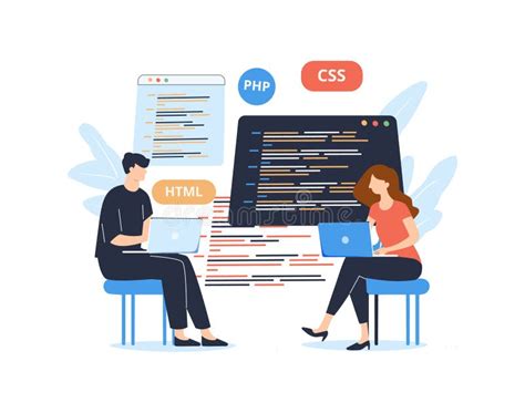 Programming Illustration Set Different Characters Working On Web And